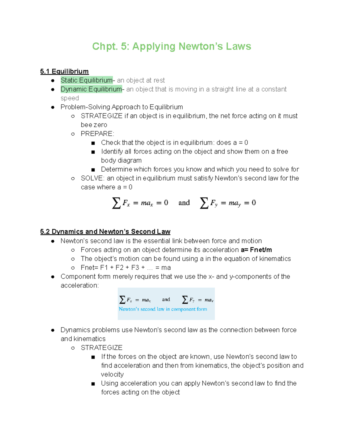 Chpt 5 notes-9 - chapter readings - Chpt. 5: Applying Newton’s Laws 5 ...