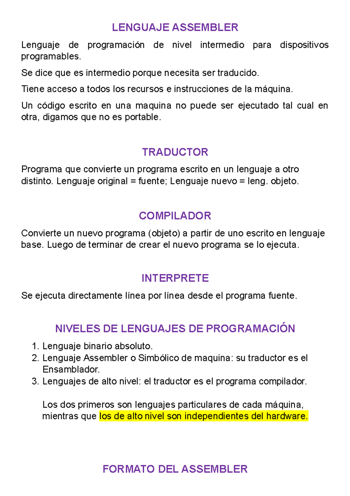 U5 leng asembler - Apunte de la unidad de assembler - LENGUAJE ...