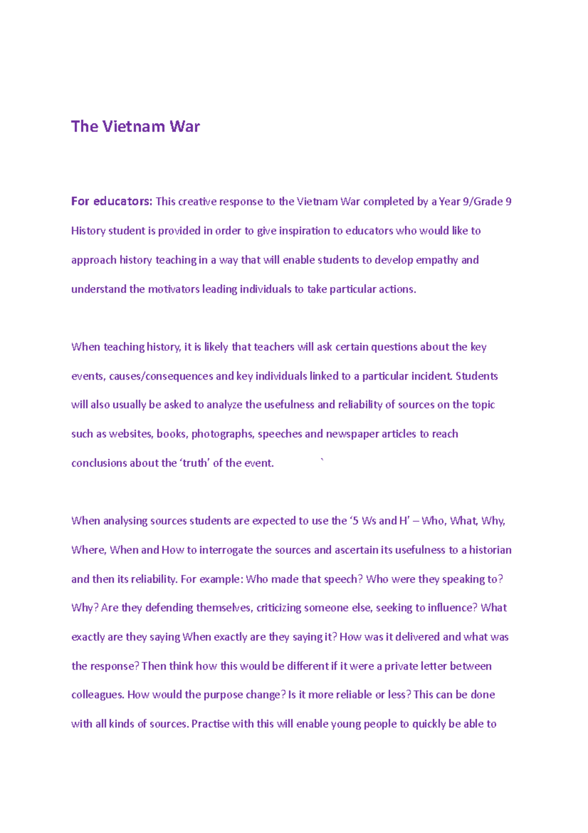 History assignment creative response to the vietnam war copy - The ...