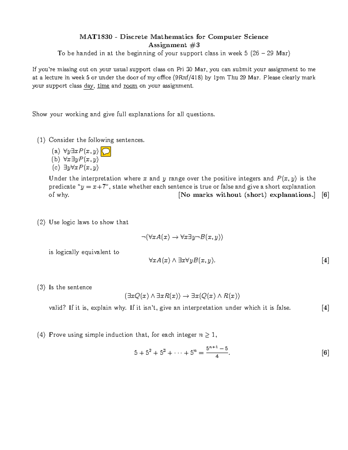 Assignment 3 - qrewr - MAT1830 - Discrete Mathematics for Computer Science Assignment #3 To be ...