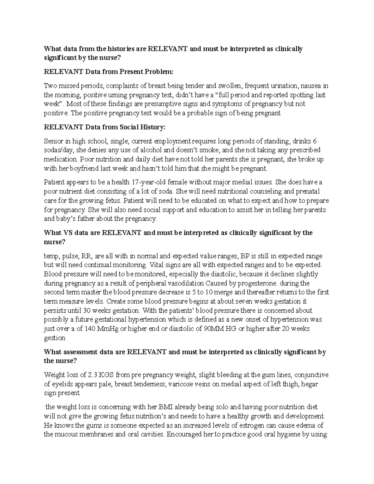 Reproductive case study - What data from the histories are RELEVANT and ...