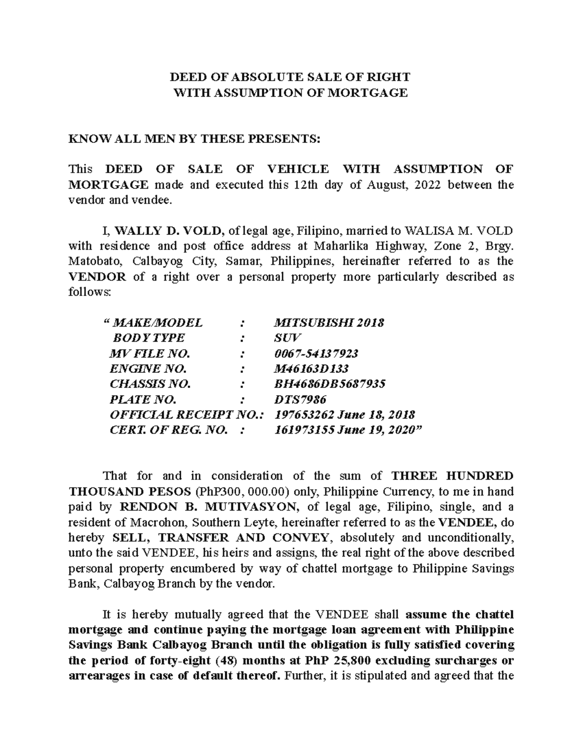 Correso,Garcia, Javier Deed of sale and mortgage - DEED OF ABSOLUTE ...