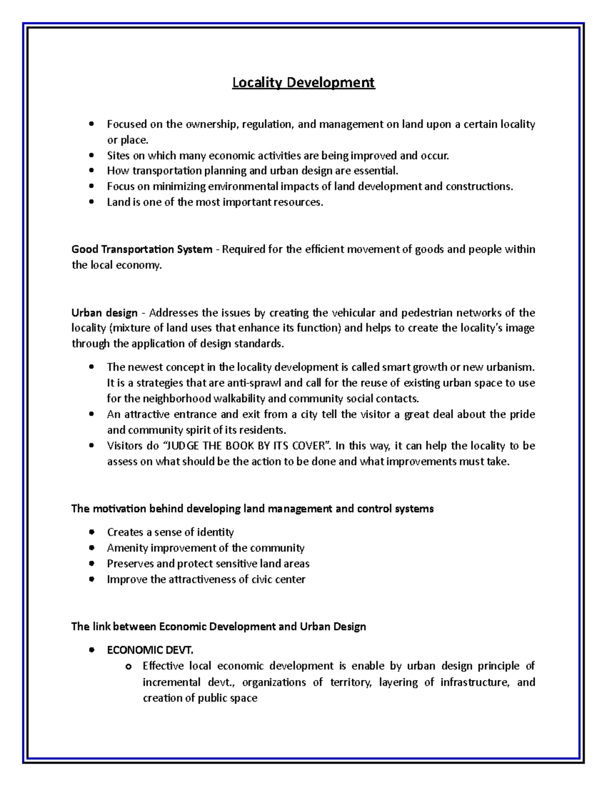 Locality Development Good Transportation System - Locality Development ...