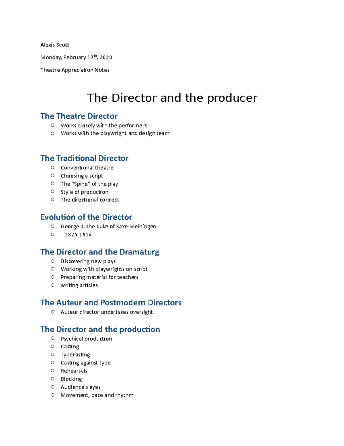 Theatre Appreciation Notes - Alexis Scot Monday, February 17th, 2020 ...