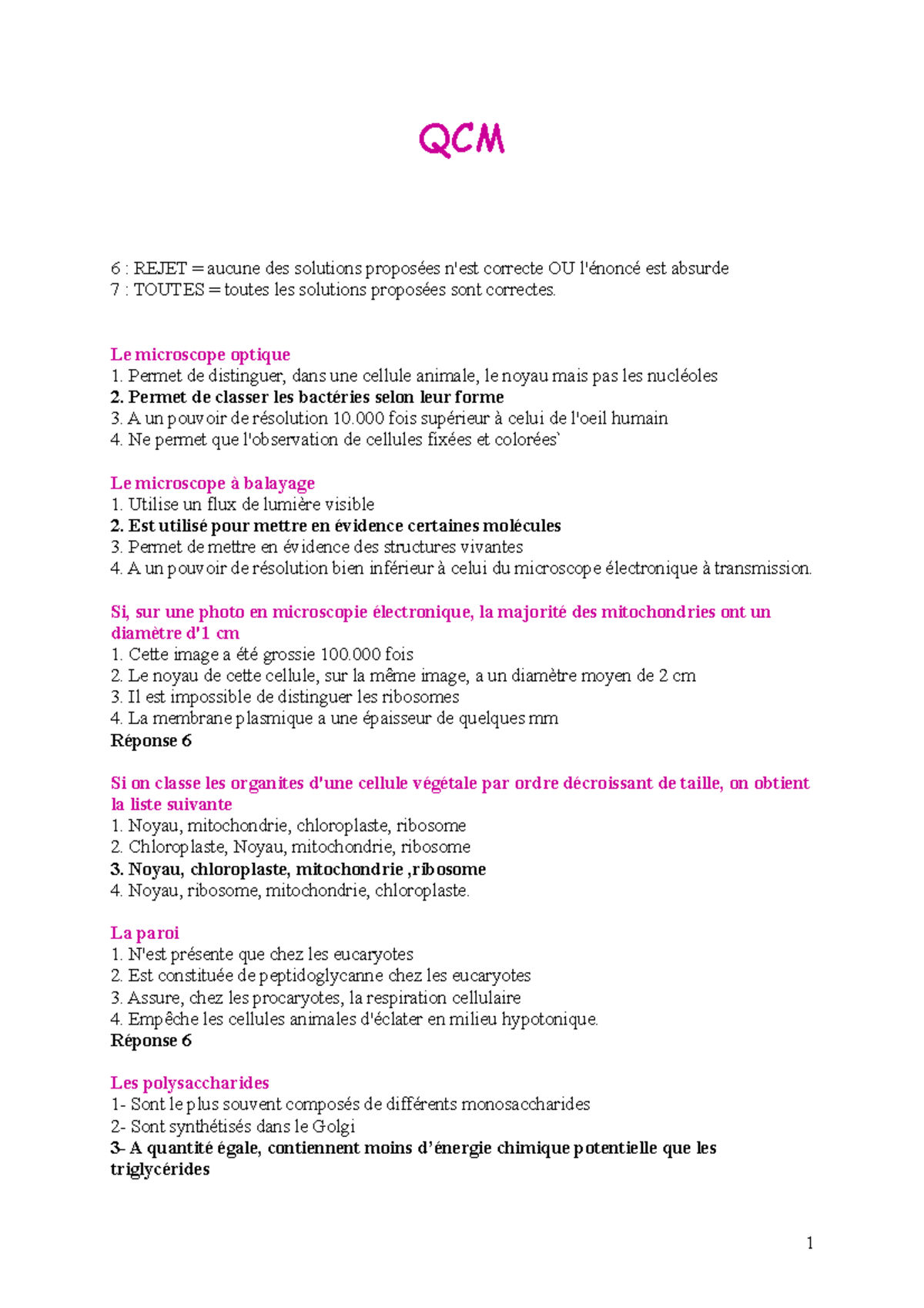 QCM - 72 questions sur toute la matière avec réponses visibles - QCM 6 ...