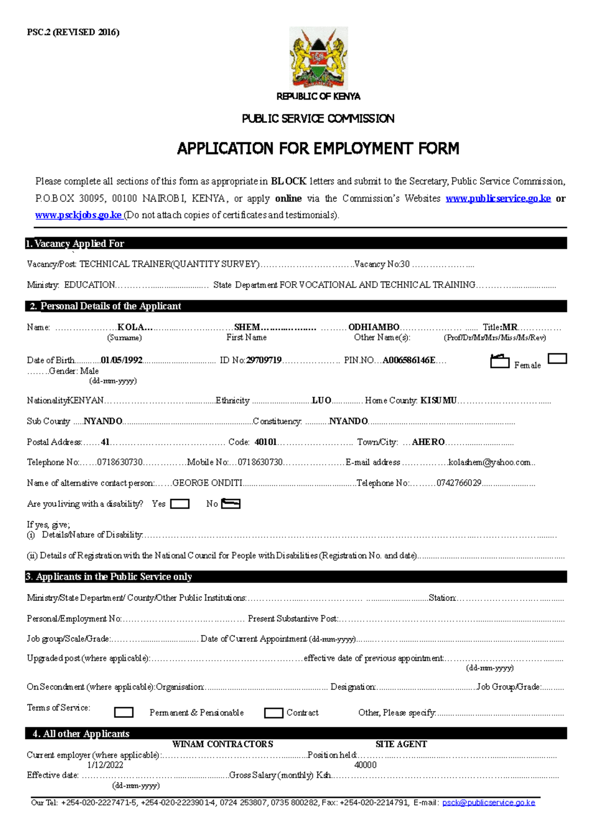 Jeremiah Nyaga QS Degree - PSC (REVISED 2016) REPUBLIC OF KENYA PUBLIC ... Jeremiah Nyaga QS Degree - PSC (REVISED 2016) REPUBLIC OF KENYA PUBLIC ...