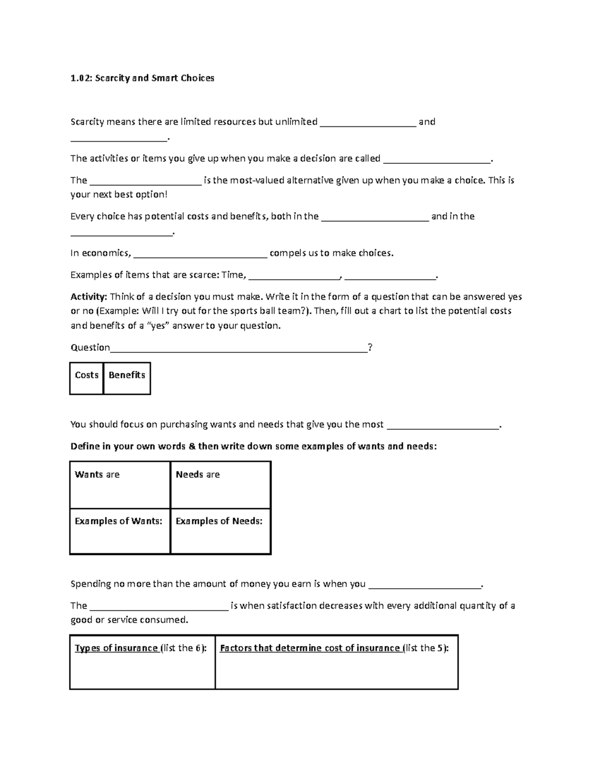 Economic-scarcity 102 - 1: Scarcity and Smart Choices Scarcity means ...