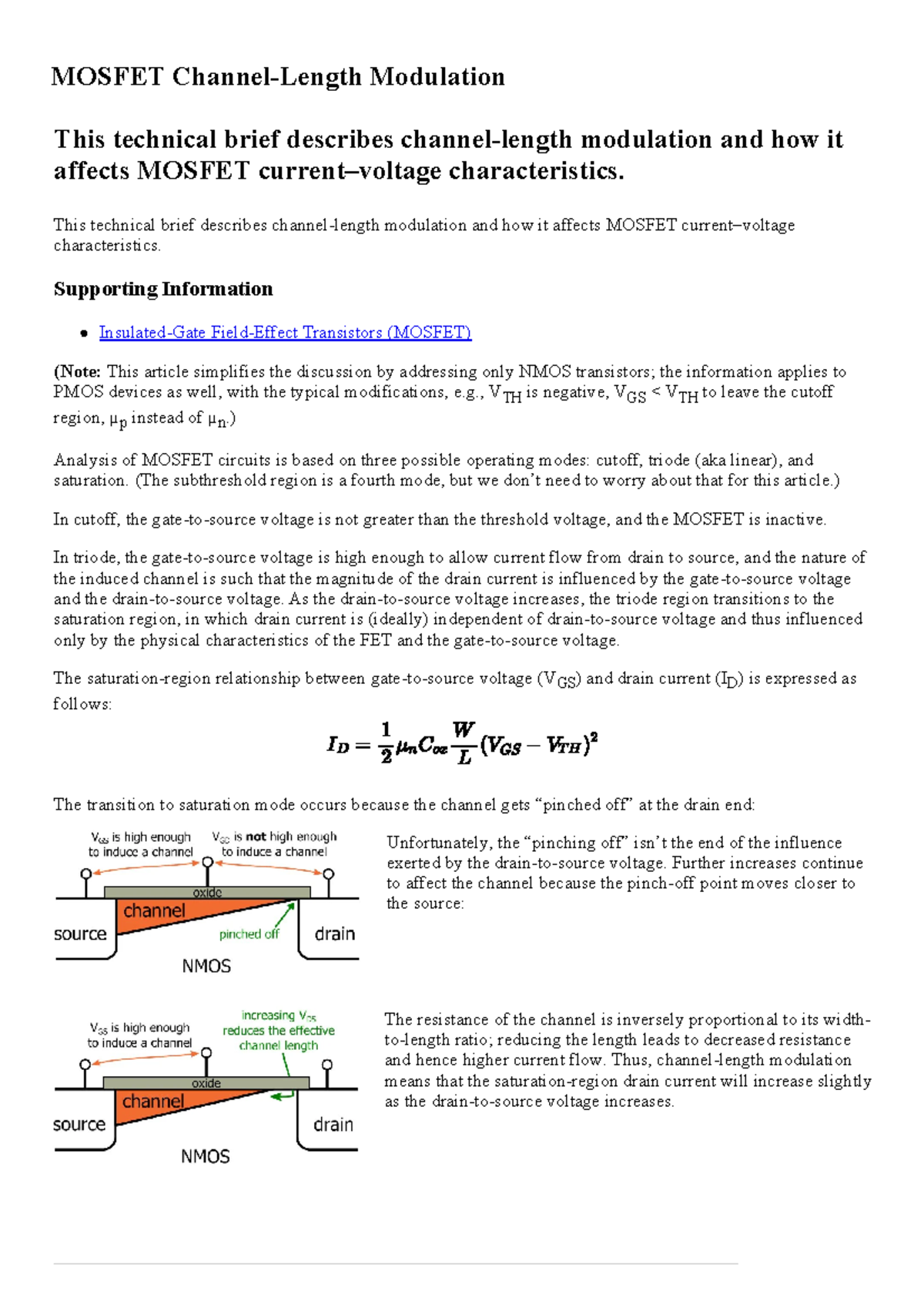 Mosfet Channel-Length Modulation - Technical Articles - MOSFET Channel ...