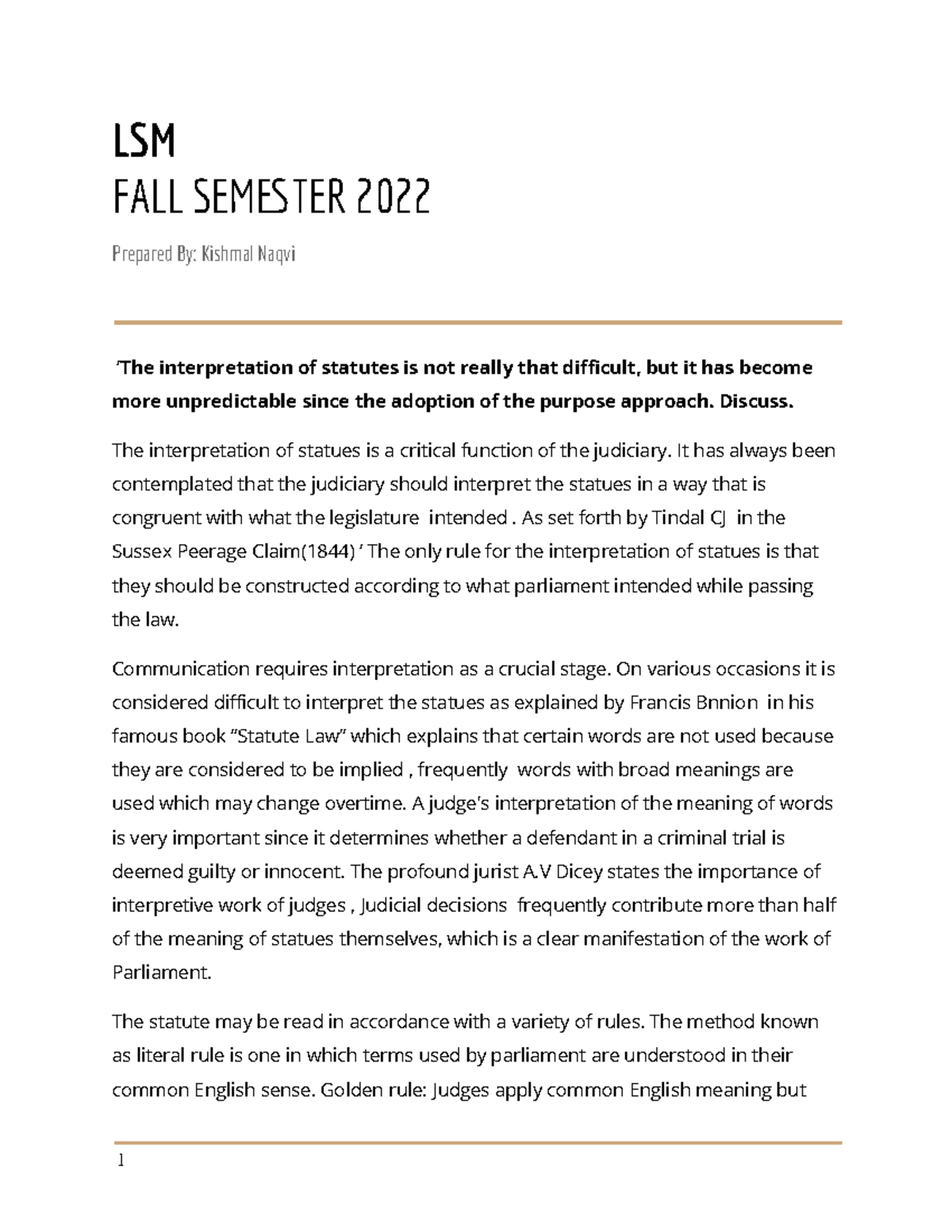 Lsm Lecture Notes Lsm Fall Semter 2022 Prepared By Kishmal Naqvi ‘the Interpretation Of