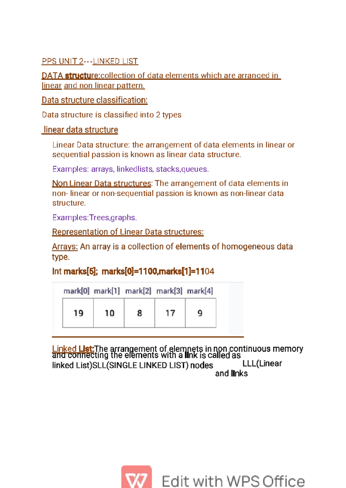 PPS UNIT 2- Linked LIST - PPS UNIT 2 -LINKED LIST collection of data elements which are arranged ...