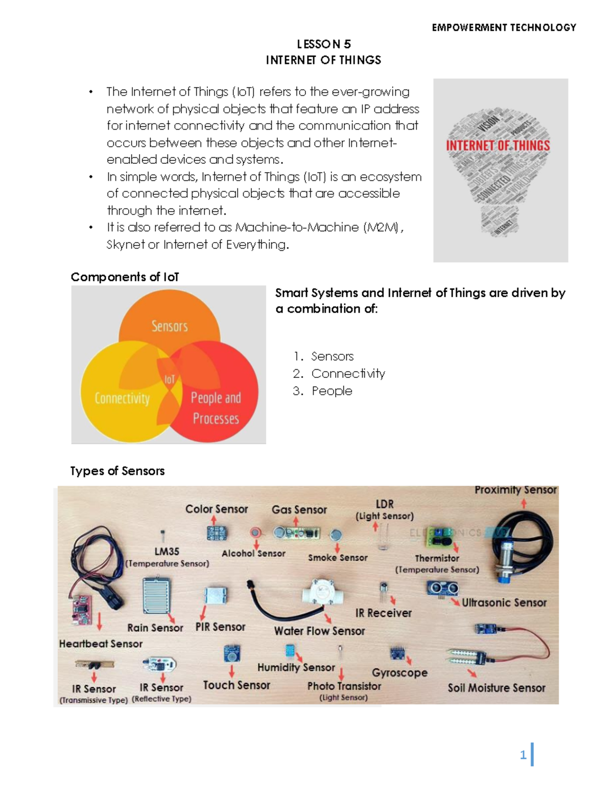 Empowerment Technology Module Final - LESSON 5 INTERNET OF THINGS The ...