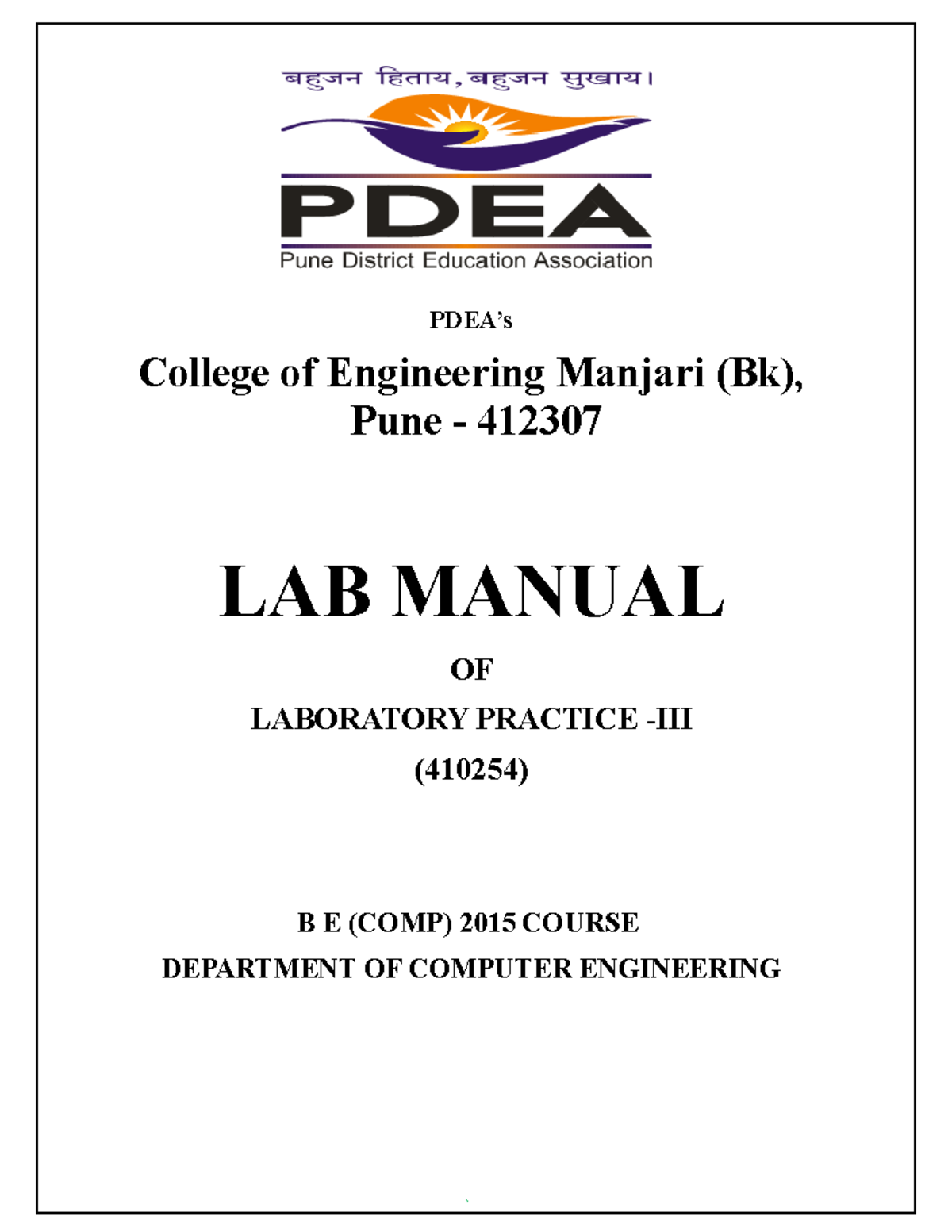 Lp iii lab manual ics base - ` ####### PDEA’s College of Engineering ...
