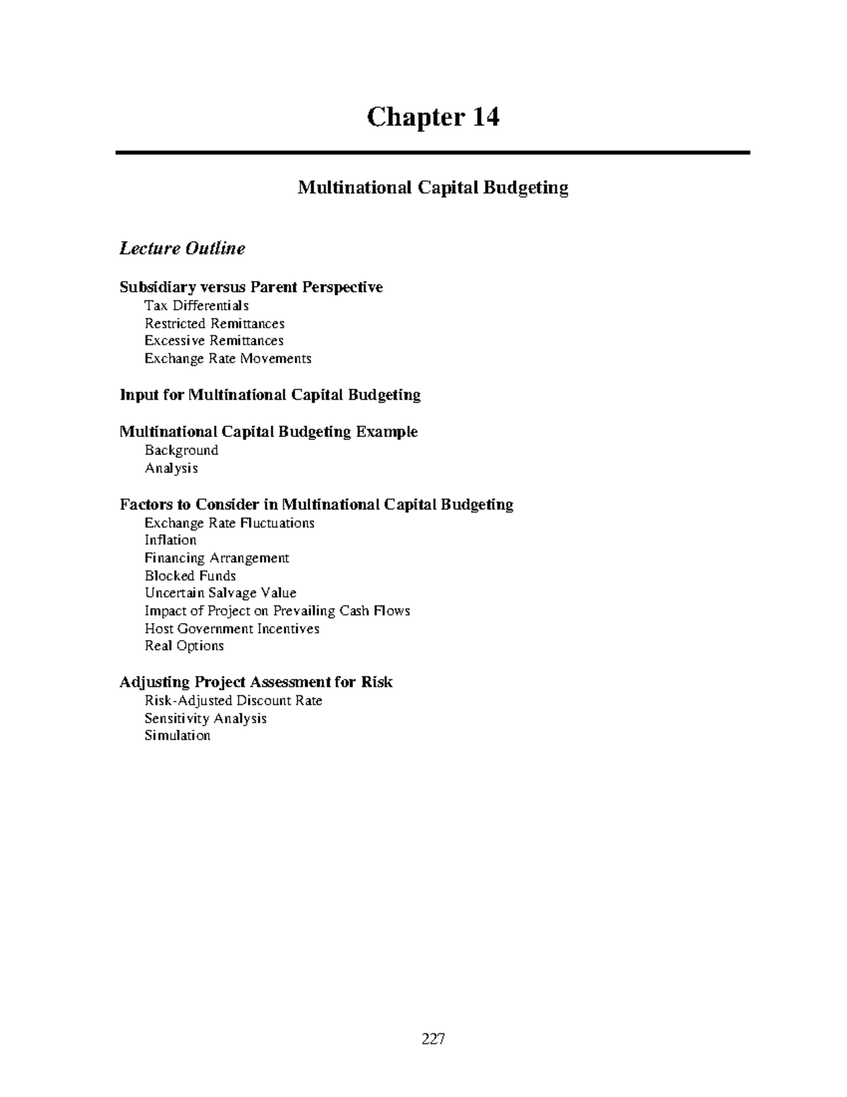 Chapter 14 solution IFM Madhura - 227 Chapter 14 Multinational Capital Budgeting Lecture Outline ...