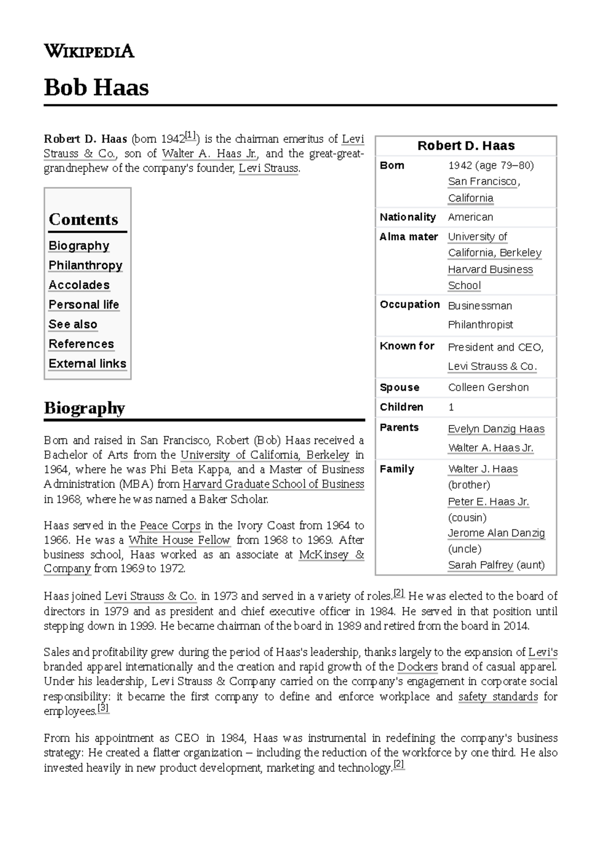 Bob Haas - Bob_Haas - Robert D. Haas Born 1942 (age 79–80) San Francisco, California Nationality ...