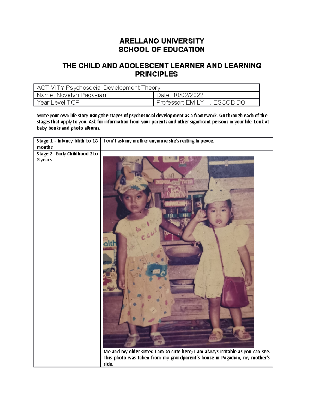 Pagasian's Pyschological Story - ARELLANO UNIVERSITY SCHOOL OF ...