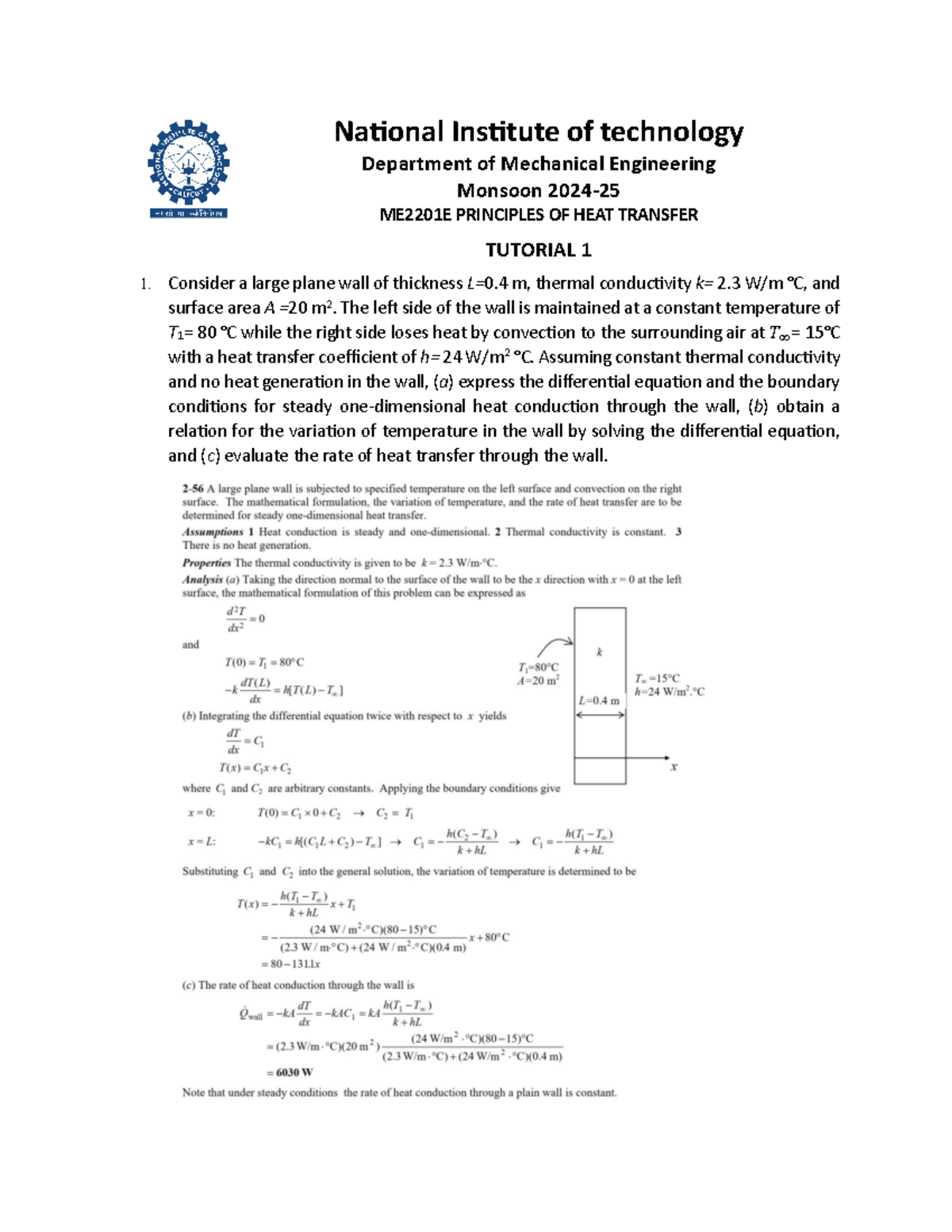 Tutorial 1 - Solutions - National Institute of technology Department of Mechanical Engineering ...
