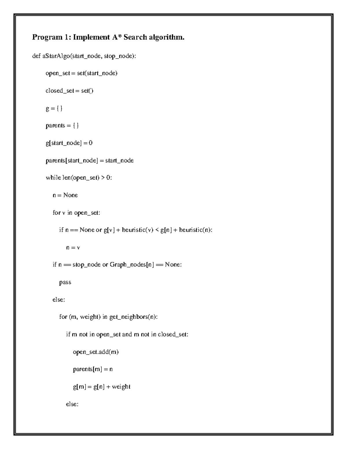 Aiml Manual Program 1 Implement A Search Algorithm Def Astaralgo