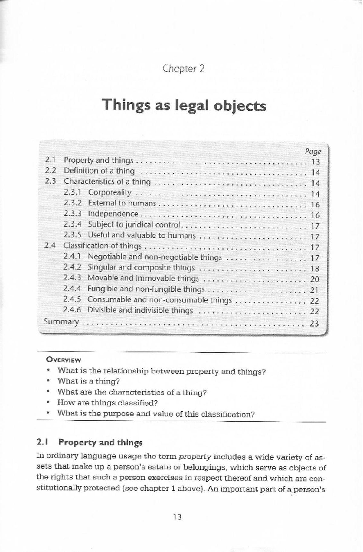 Chapter 2-Things as legal objects - Property Law - Studocu