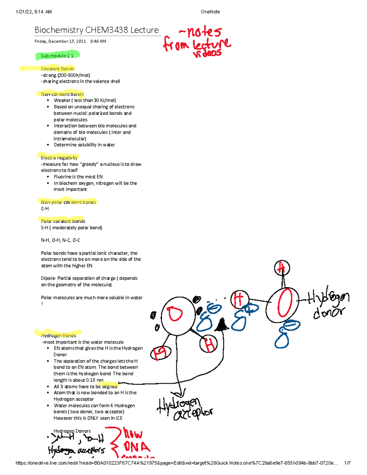 Biochem - Lecture notes 1.1-1.5 - Biochemistry CHEM3438 Lecture Friday ...