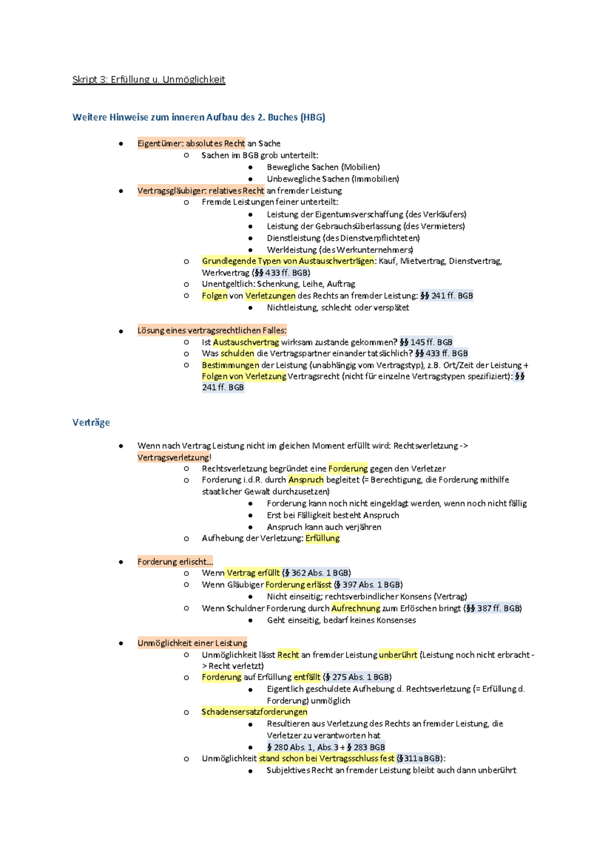 Skript 3 - Skript 3: Erfüllung u. Unmöglichkeit Weitere Hinweise zum ...