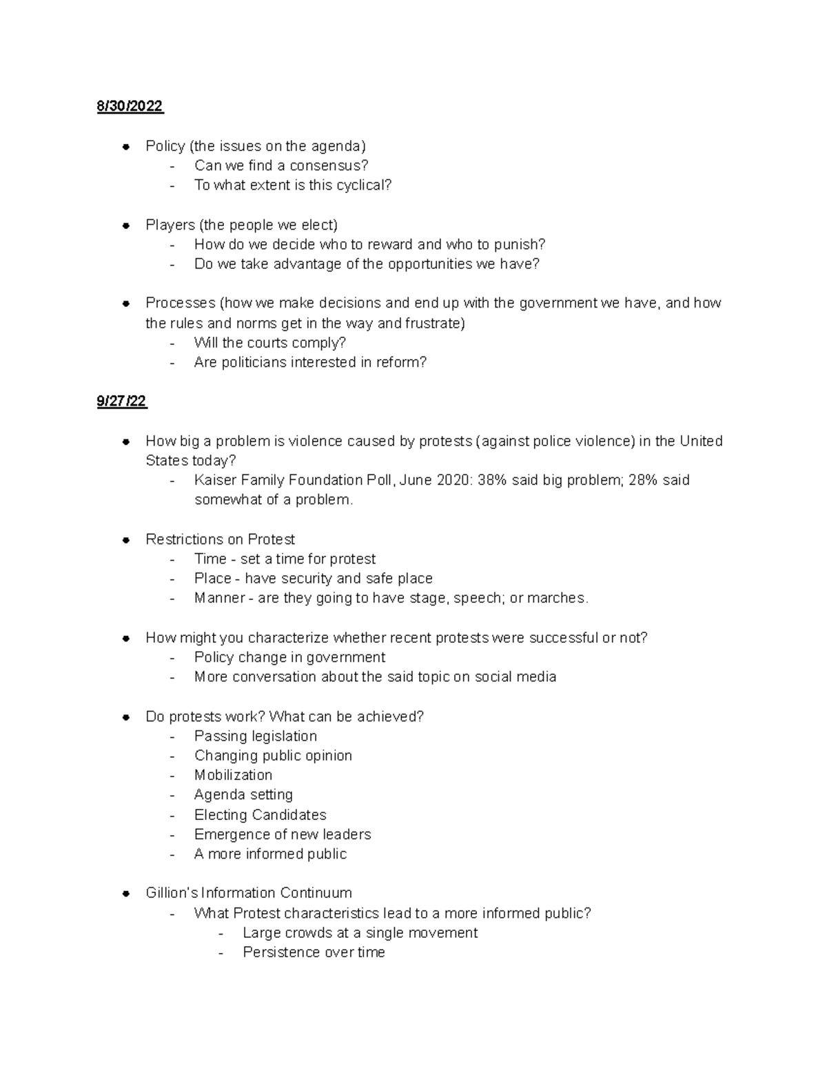 American Fed Gov In-class Notes - 8/30/ Policy (the issues on the ...