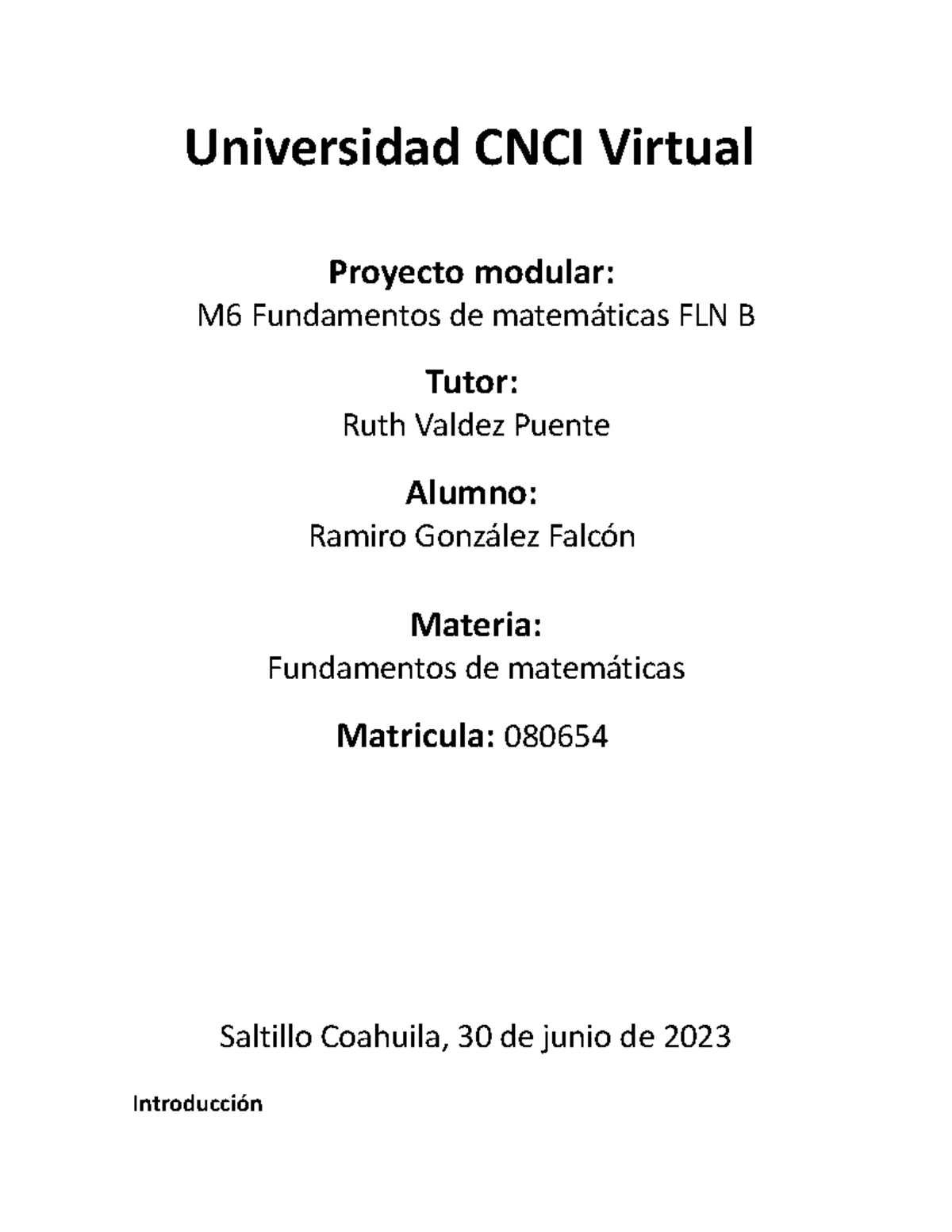 M6 Fundamentos de matemáticas FLN B proyecto modular - Universidad CNCI Virtual Proyecto modular ...