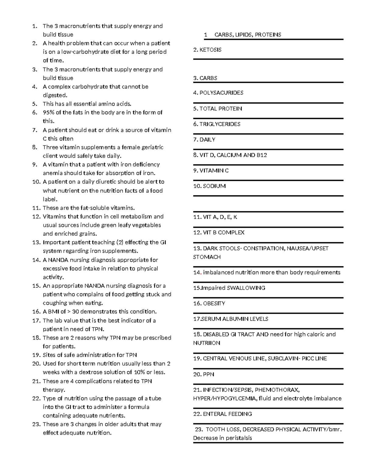 Nutrition and GI questions - The 3 macronutrients that supply energy ...