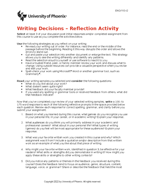 Final draft eng110 v3 wk5 making writing decisions and reflection - ENG ...