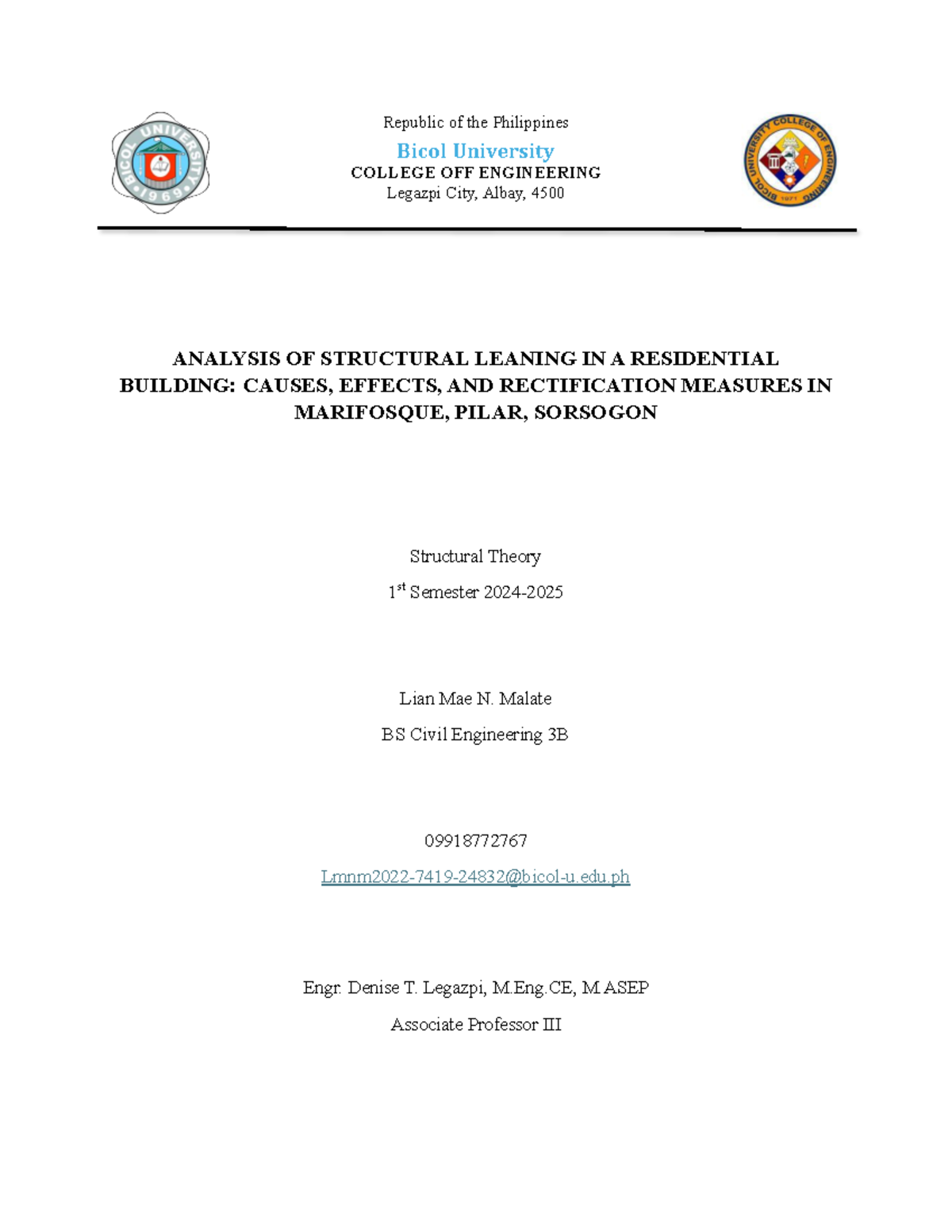 Malate-case study - Republic of the Philippines Bicol University ...