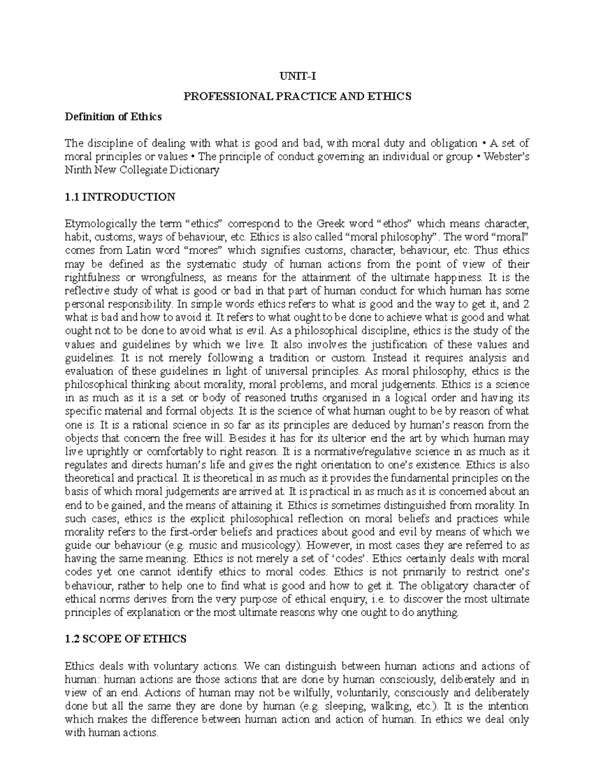 PPL ECE Notes - UNIT-I PROFESSIONAL PRACTICE AND ETHICS Definition of ...