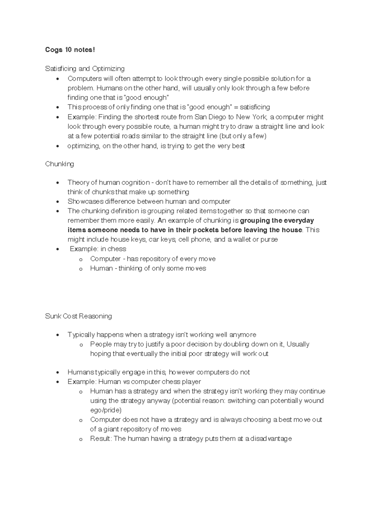 Cogs 10 Notes Cogs 10 Notes Satisficing And Optimizing Computers Will Often Attempt To Look