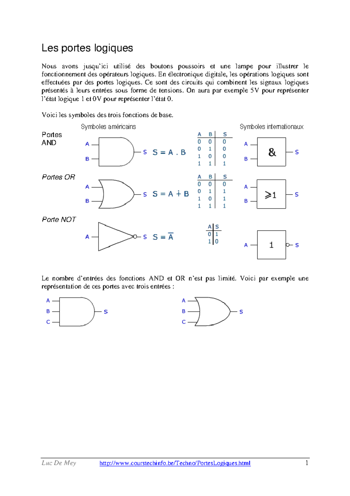 Portes Logiques - Les portes logiques Nous avons jusqu’ici utilisé des ...