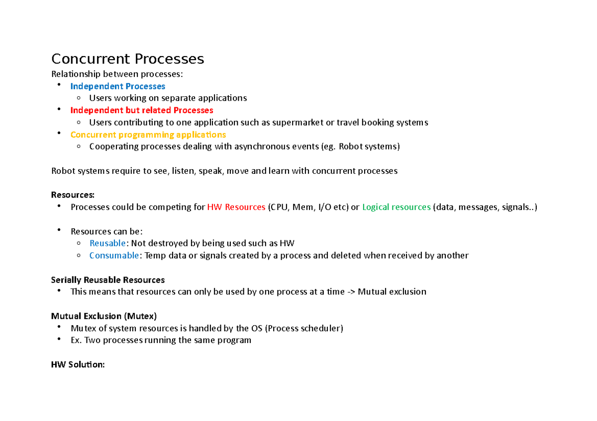 Concurrent Processes - Concurrent Processes Relationship between ...