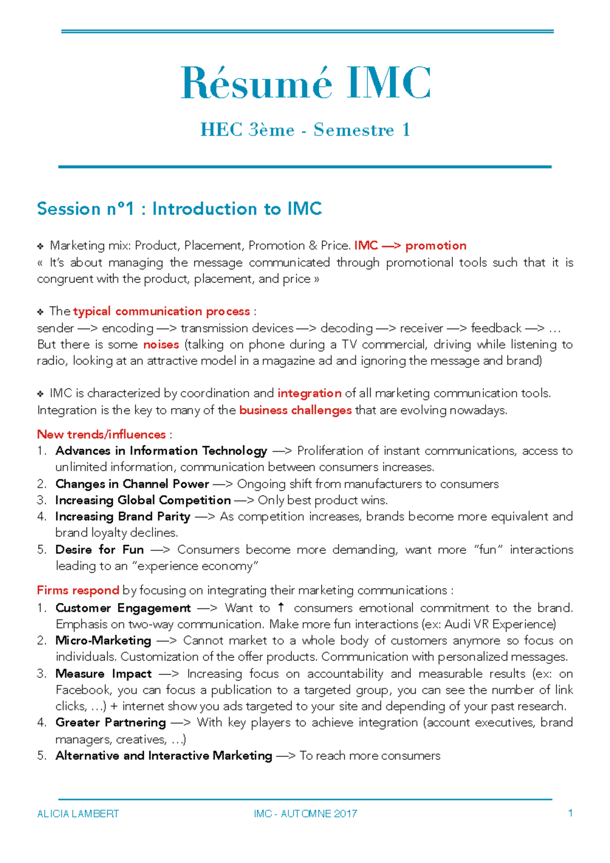 Résumé Integrated Marketing Communication - Résumé IMC HEC 3ème ...