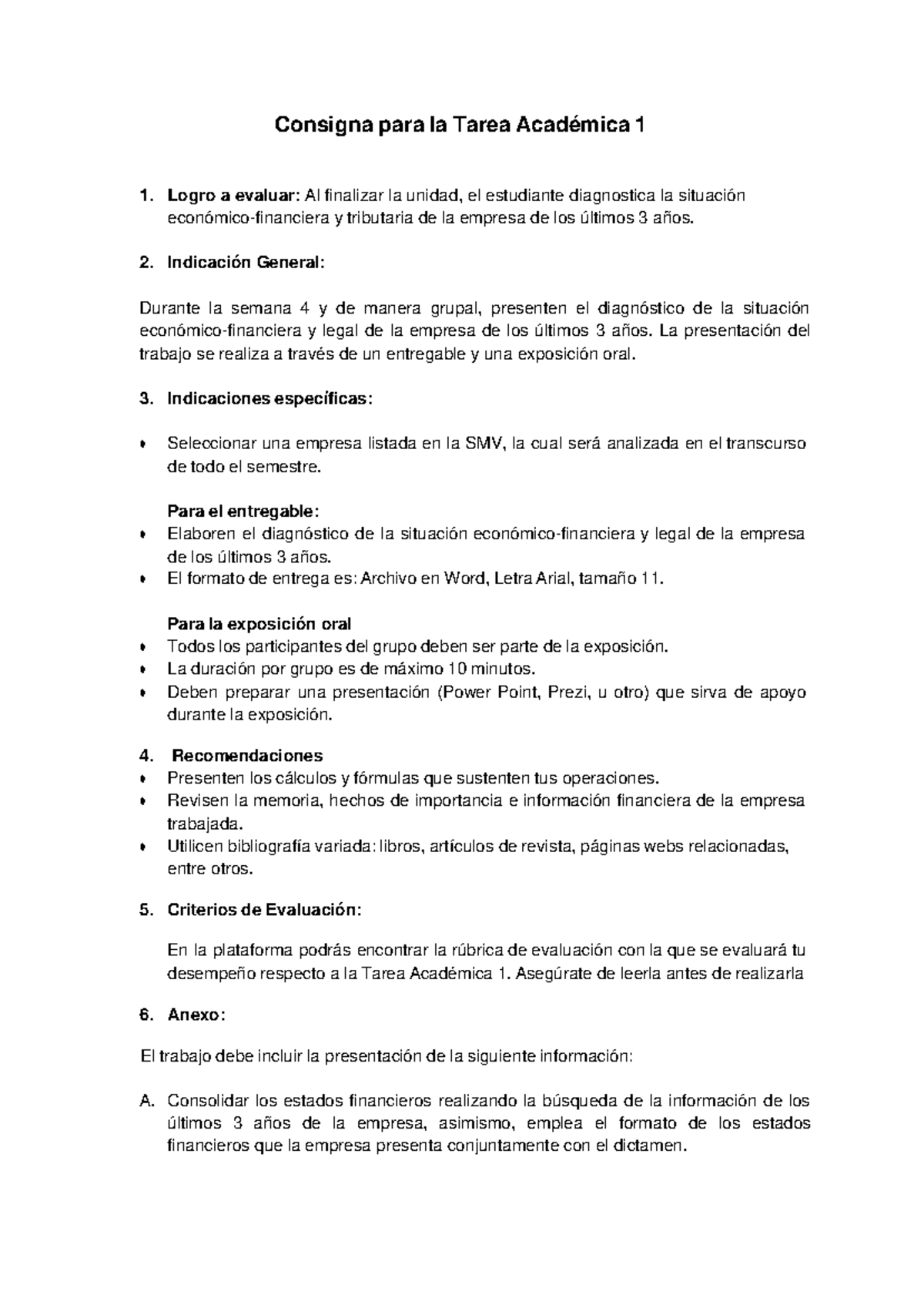 Tarea Academica 1 Indicaciones S04 - Consigna para la Tarea Académica 1 Logro a evaluar: Al ...