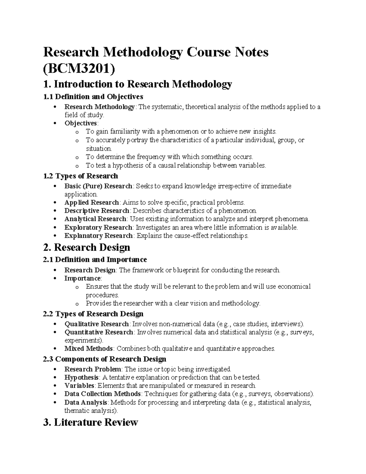 Research Methodology Course Notes - Research Methodology Course Notes ...