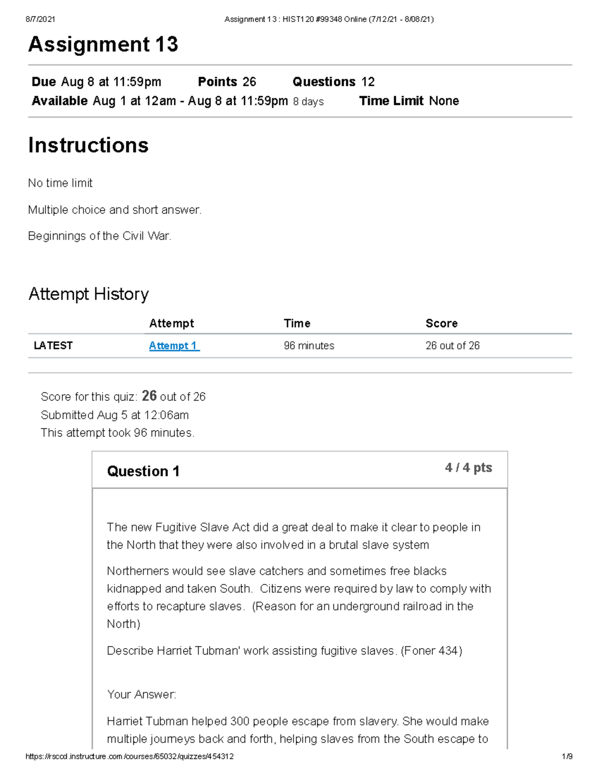 Assignment 13 HIST120 #99348 Online (7 12 21 - 8 08 21) - Assignment 13 ...