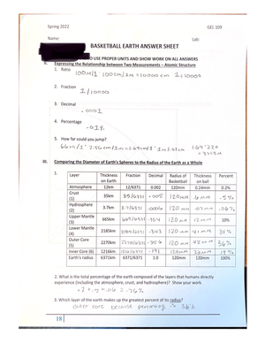Geological Time Lab Answer Sheet - Spring 2022 GEL 109 72 Angular ...