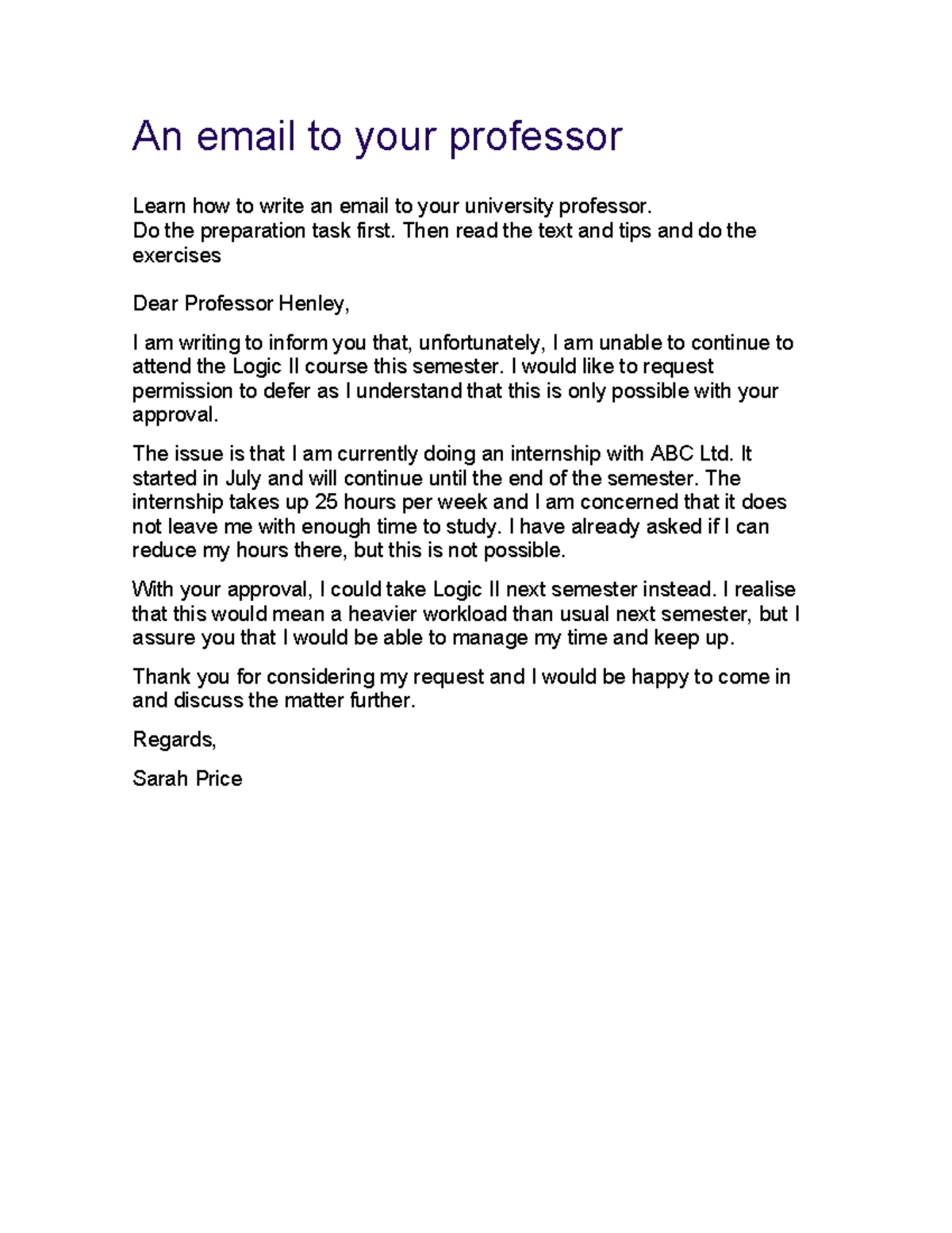 An email to your professor - An email to your professor Learn how to ...