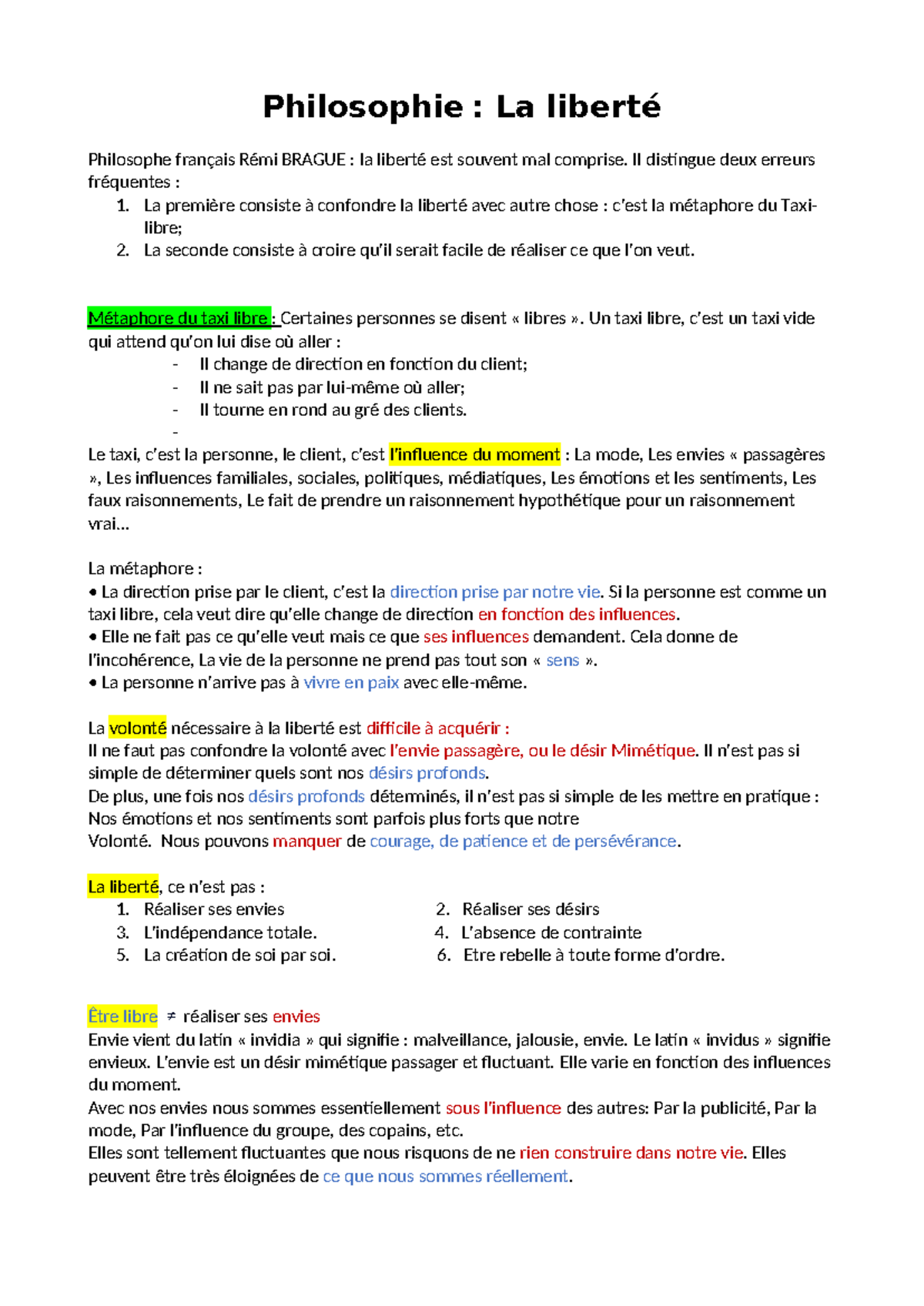 Fiche liberté 2 - Philosophie : La liberté Philosophe français Rémi ...