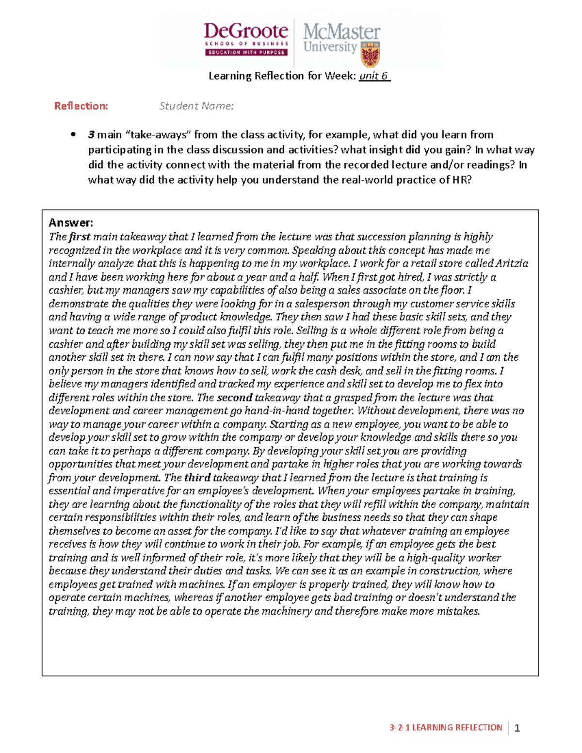 Learning Reflection - nov 2 - Learning Reflection for Week: unit 6 ...