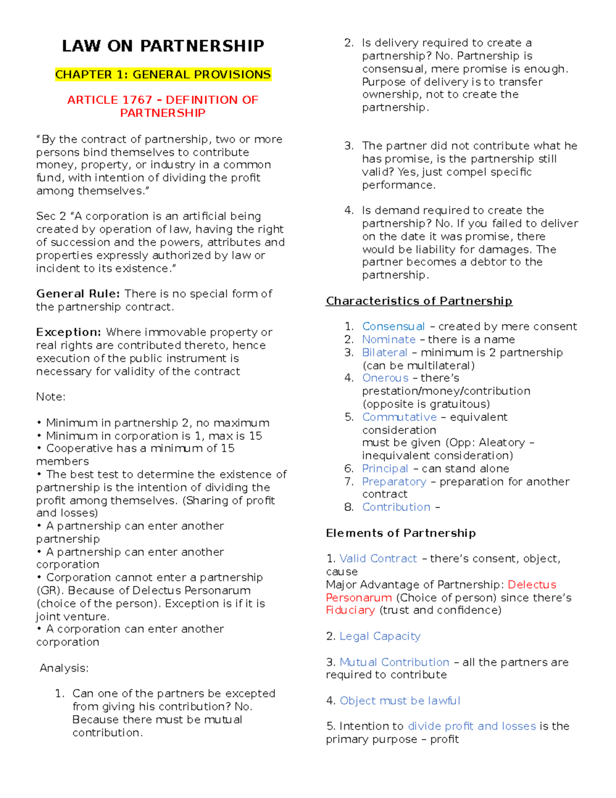 LAW-ON- Partnership - LAW ON PARTNERSHIP CHAPTER 1: GENERAL PROVISIONS ARTICLE 1767 – DEFINITION ...