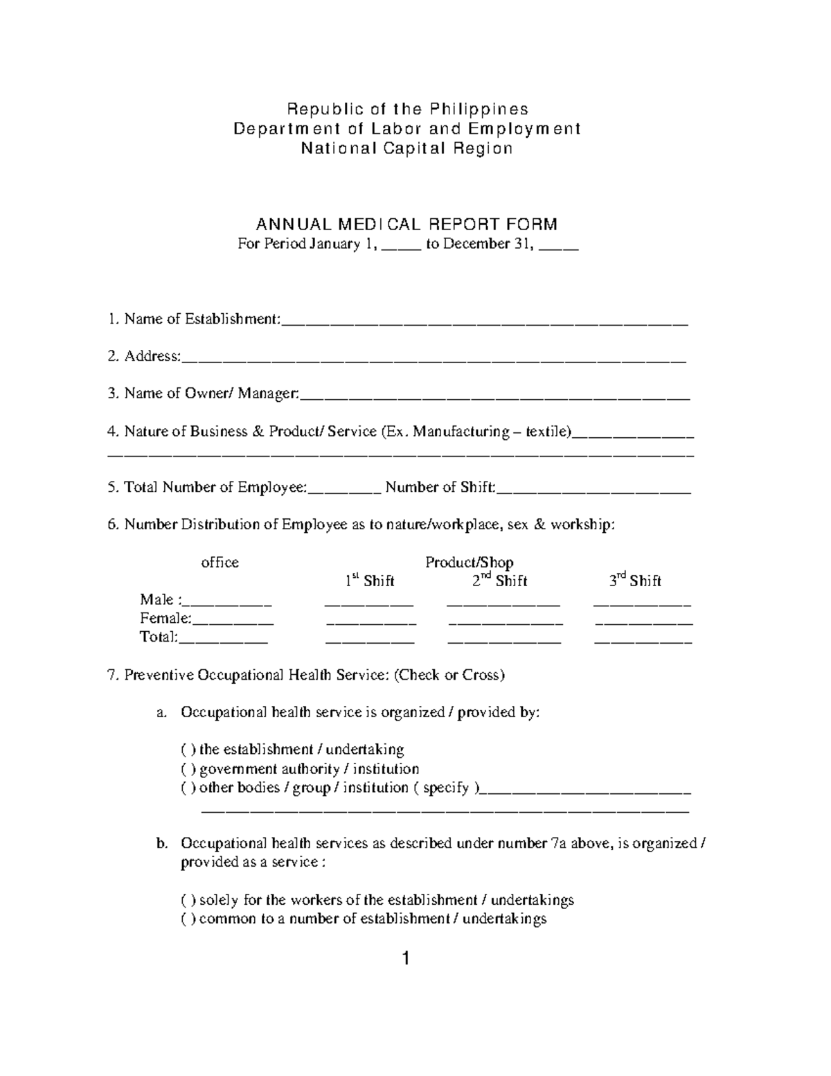 Annual Medical Report FORM - Republic of the Philippines Department of ...