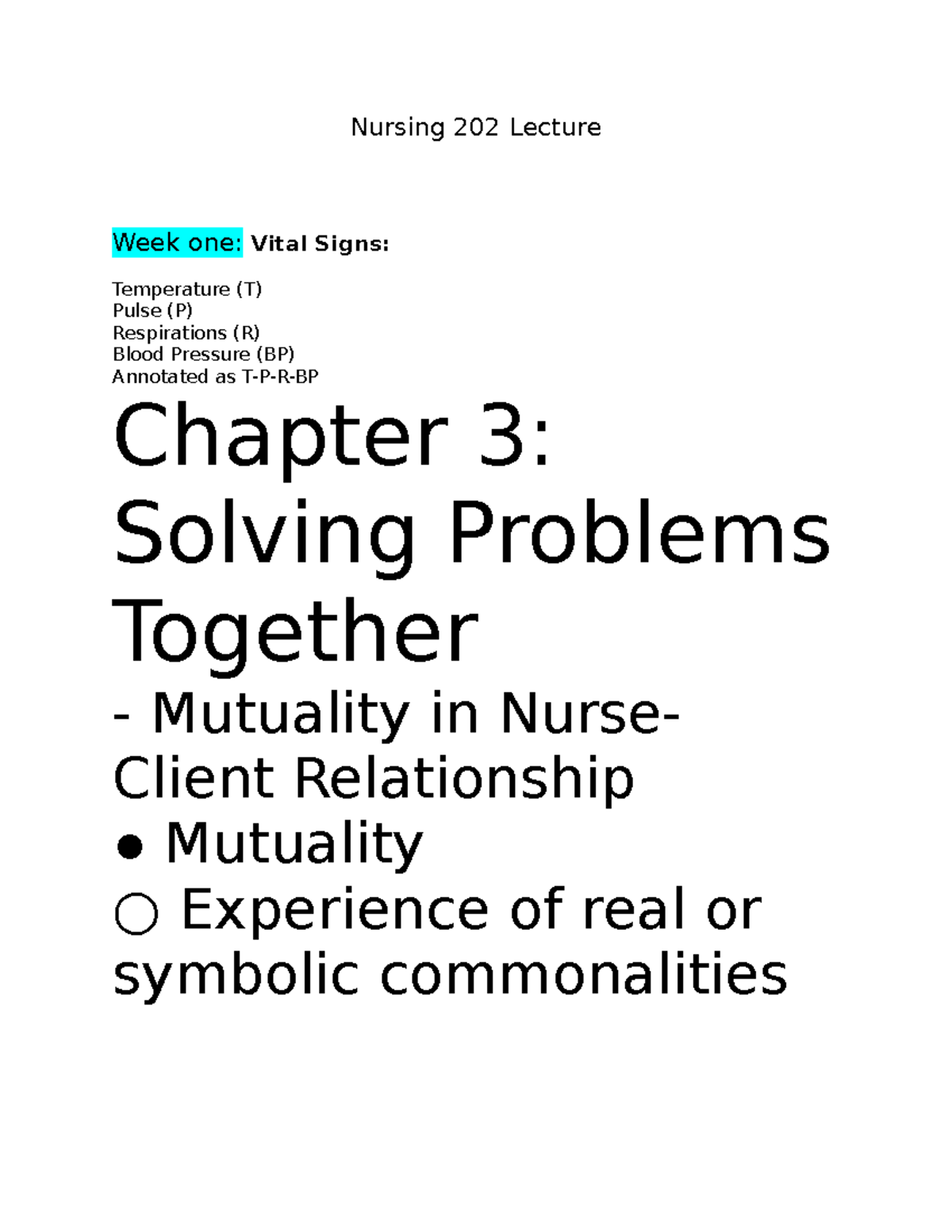 Nursing Lecture- Vital signs and health assessment - Nursing 202 ...