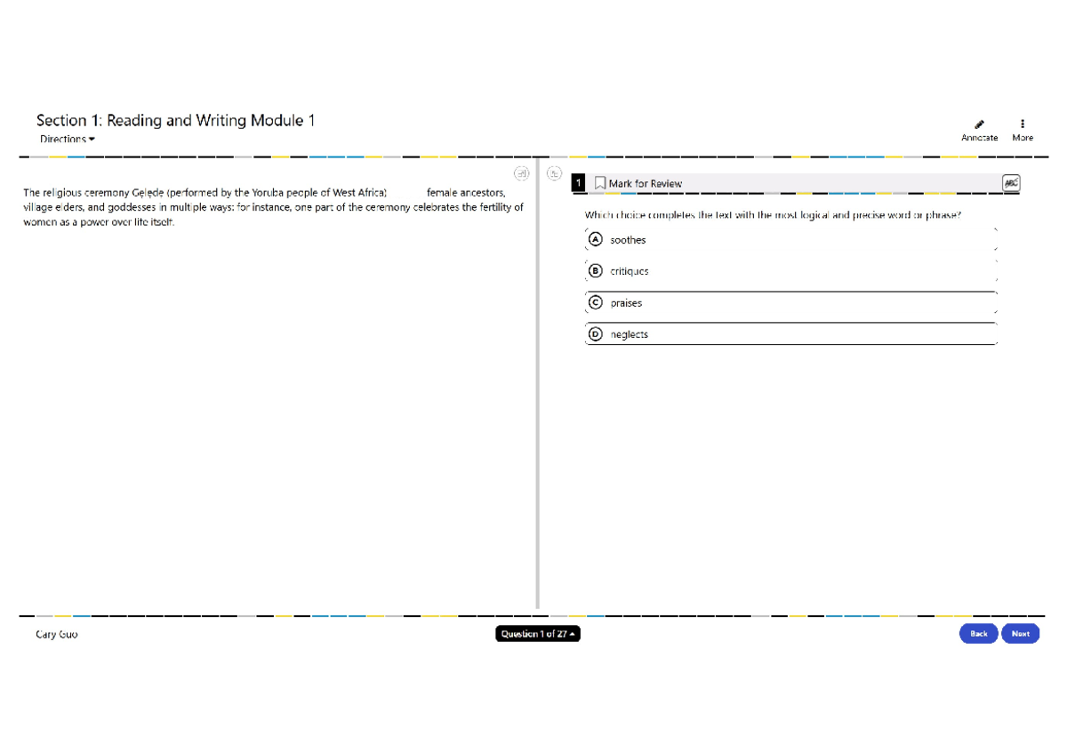 Practice 5-M01 - SAT test 5 from collegeboard. - Section 1: Reading and ...