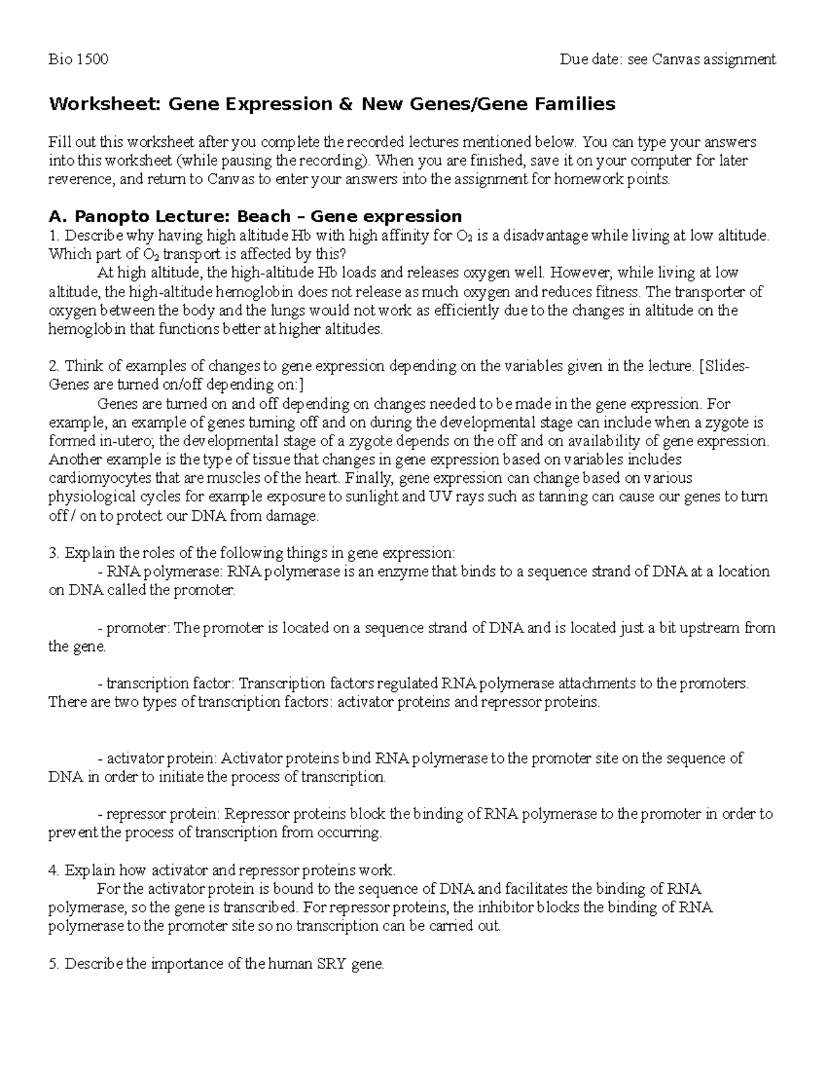 #17 Gene expression new genes-1 - Bio 1500 Due date: see Canvas ...