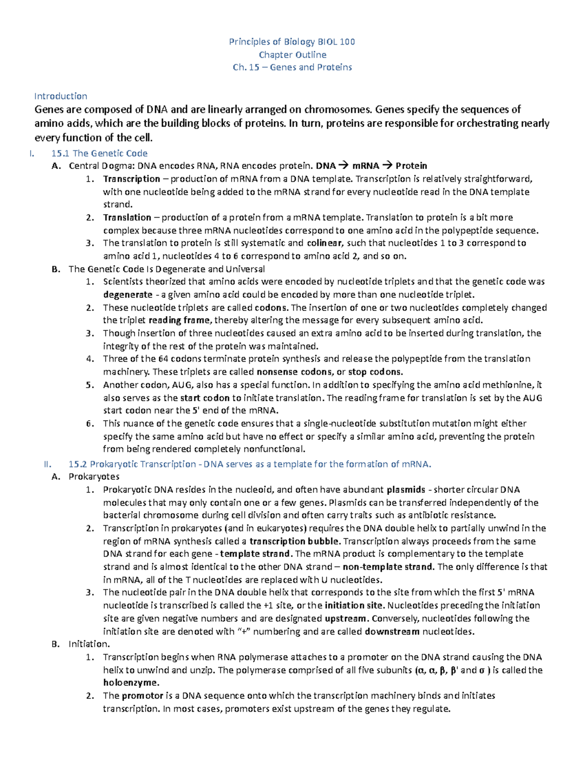 Ch. 15 - Genes and Proteins Chapter Outline - Principles of Biology ...