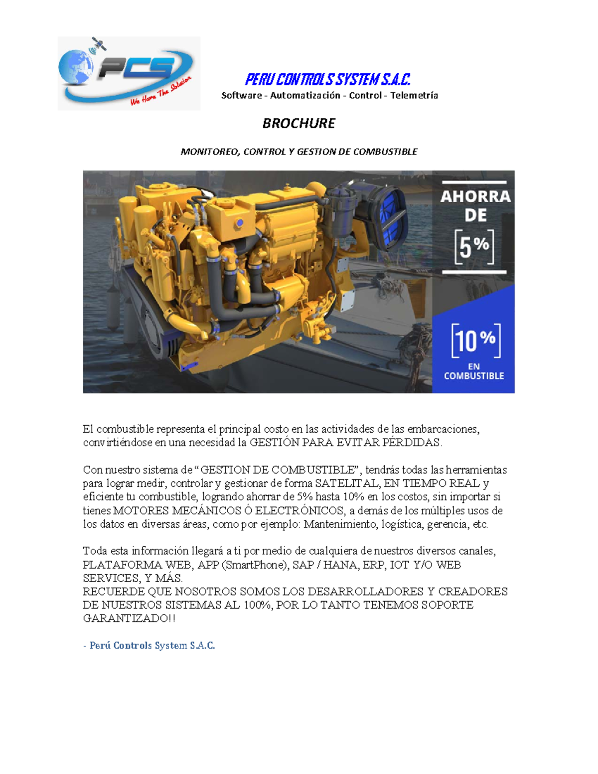 Brochure PCS - PRESENTACIÓN DE SERVICIOS DE PCS - PERU CONTROLS SYSTEM S.A. Software ‐ - Studocu