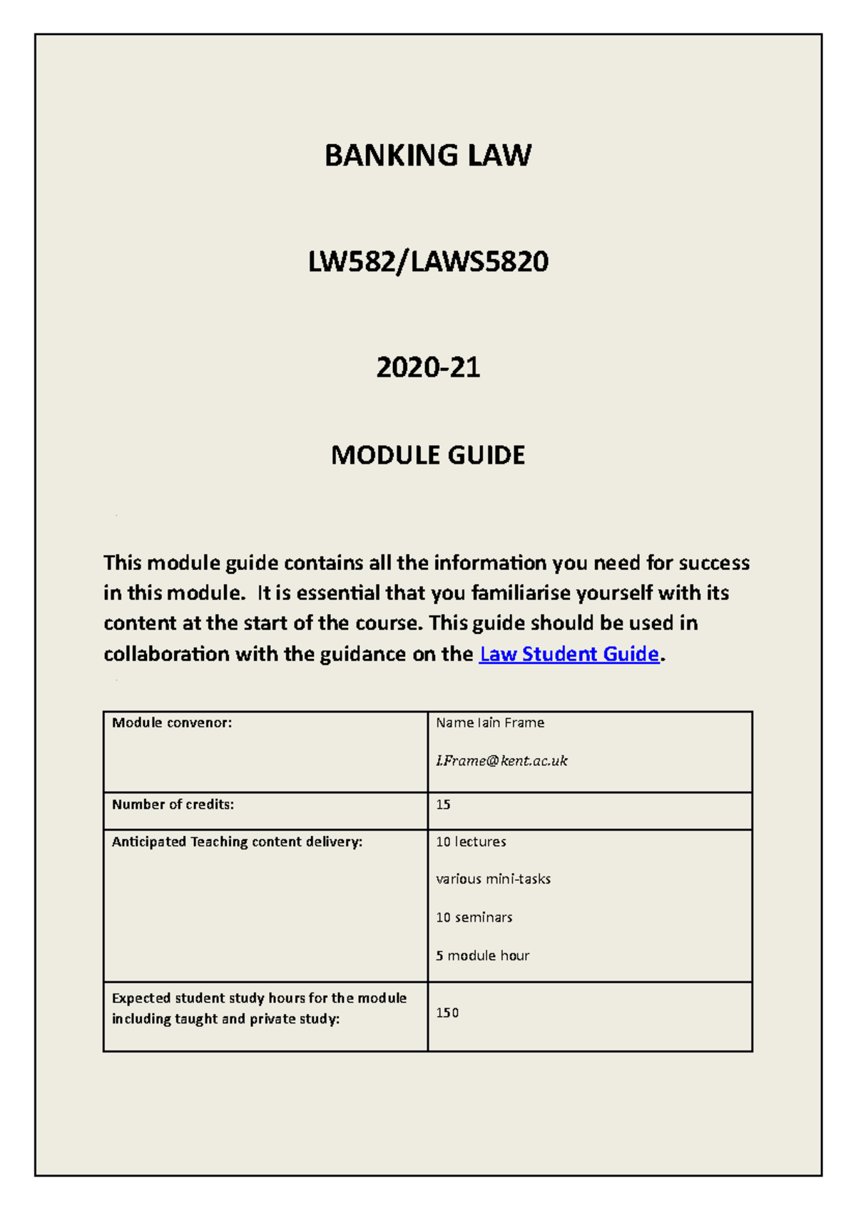 Banking Law Module - BANKING LAW LW582/LAWS 2020- MODULE GUIDE This ...
