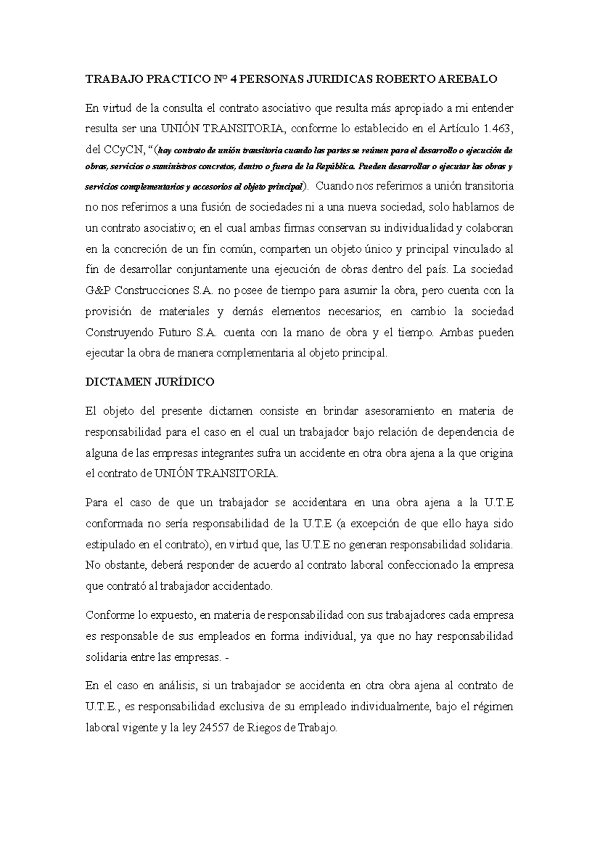 Trabajo Practico N4 personas juridicas roberto arebalo - TRABAJO PRACTICO N° 4 PERSONAS ...
